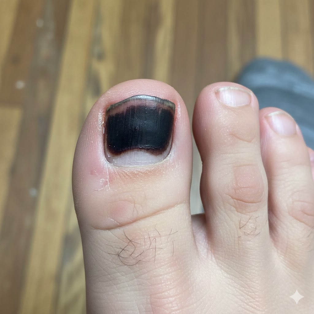 Podiatre - Ongle d'orteil noir (hématome sous-unguéal)
